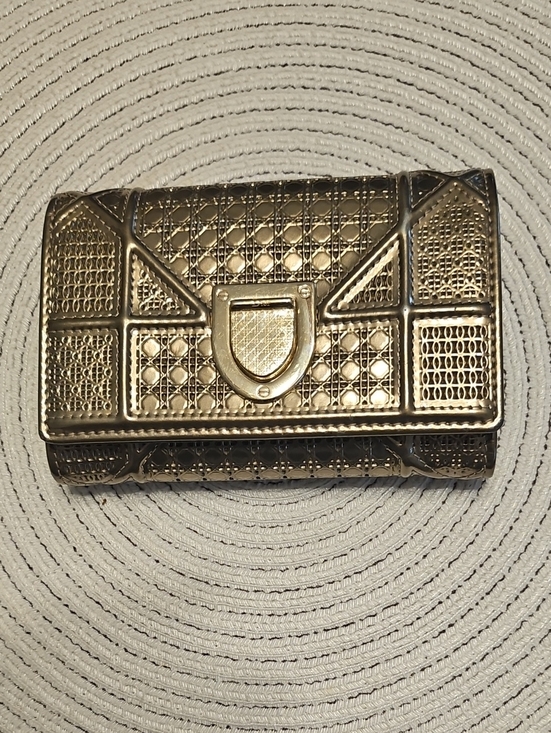 Dior | Bags | Christian Dior Diorama Metallic Gold Trifold Wallet ...